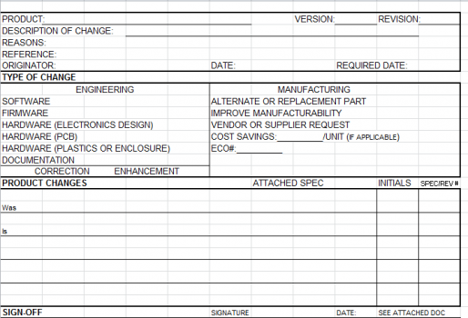 Ready to Use Product Change Notice Form - Excel Download
